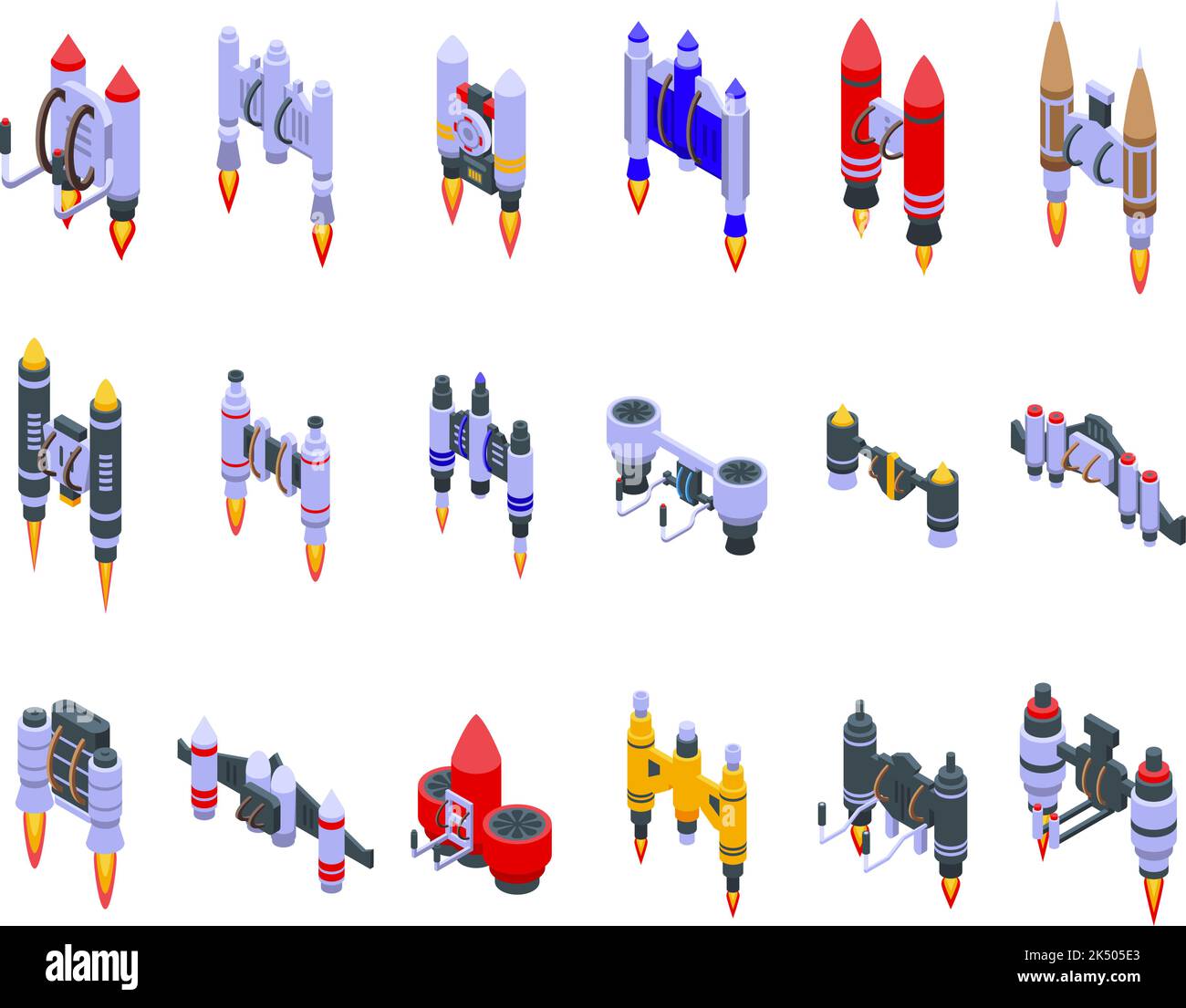 Jetpack icons set isometric vector. Rocket fly. School boy Stock Vector ...
