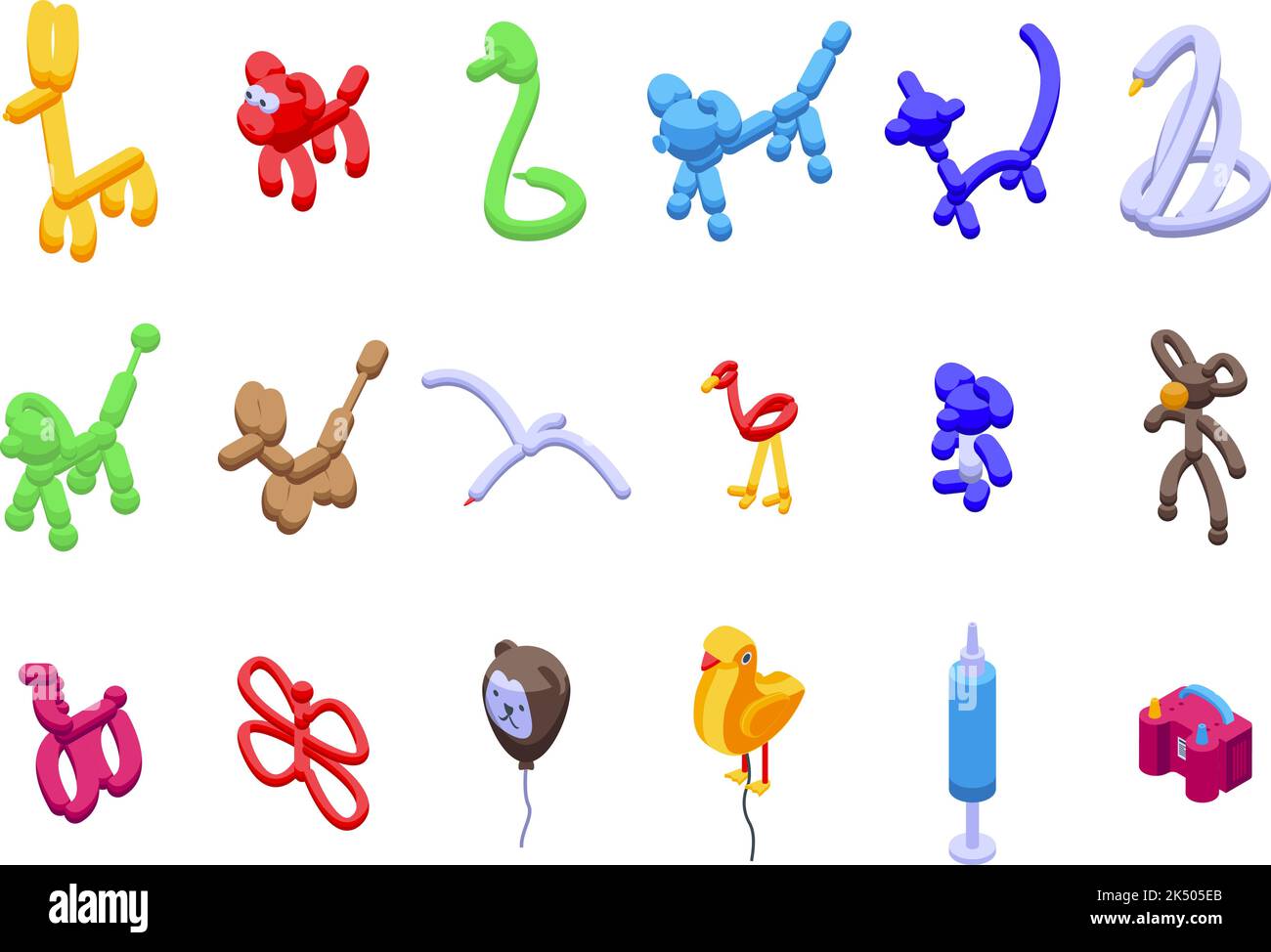 Animal balloons icons set isometric vector. Funny horse. Air balloon ...