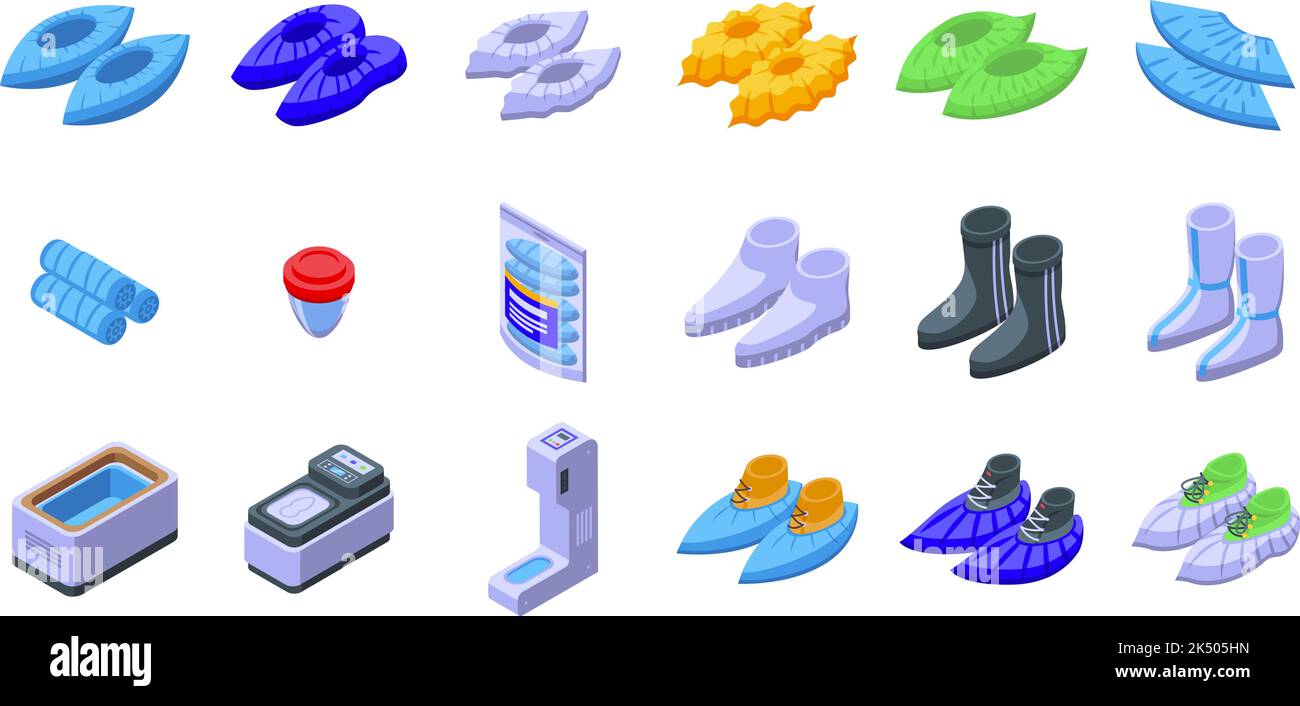 Shoe covers icons set isometric vector. Footwear protection. Medical ...