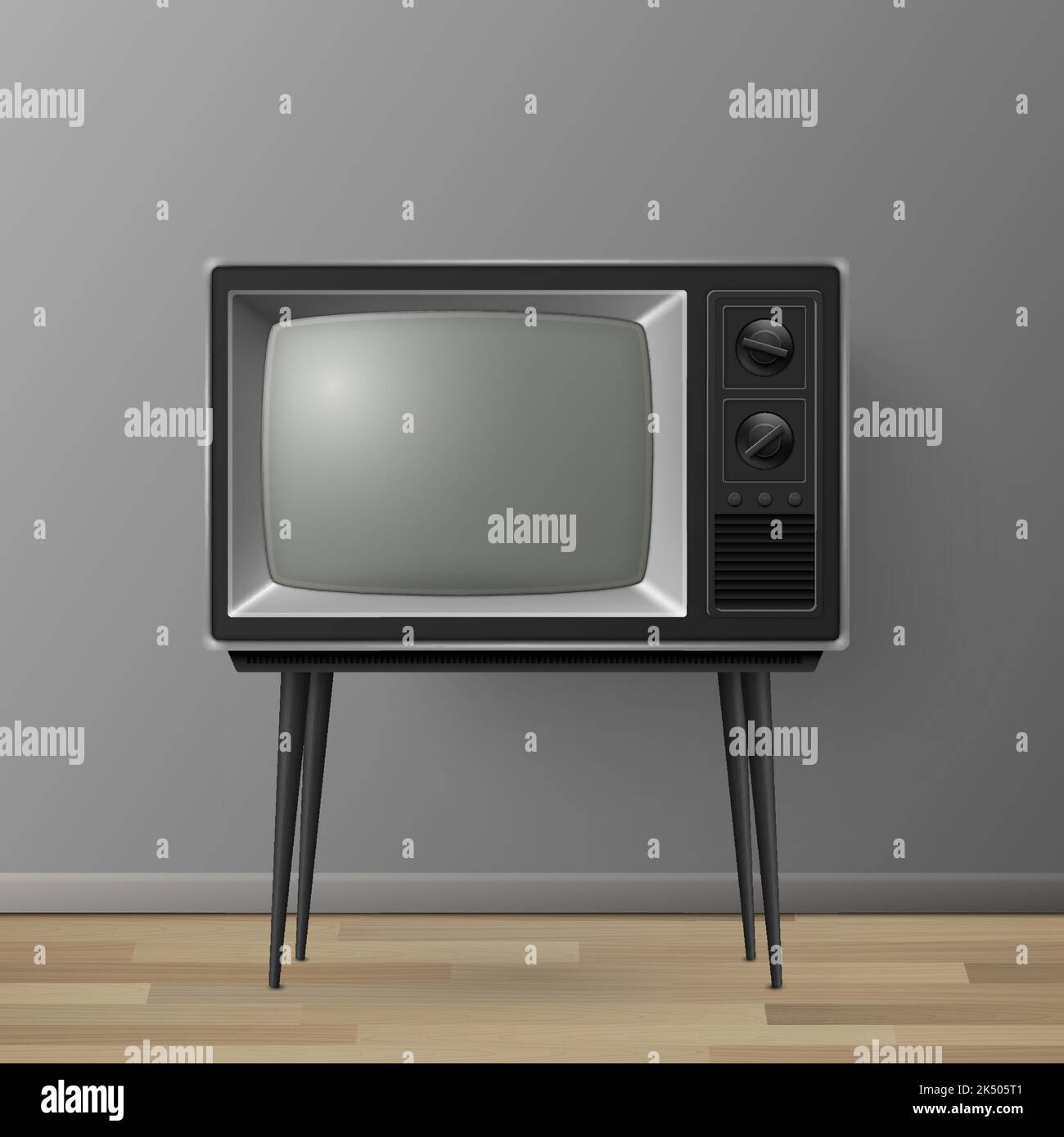 Vector 3d Realistic Retro TV Receiver on a Wooden Table Stand. Home ...