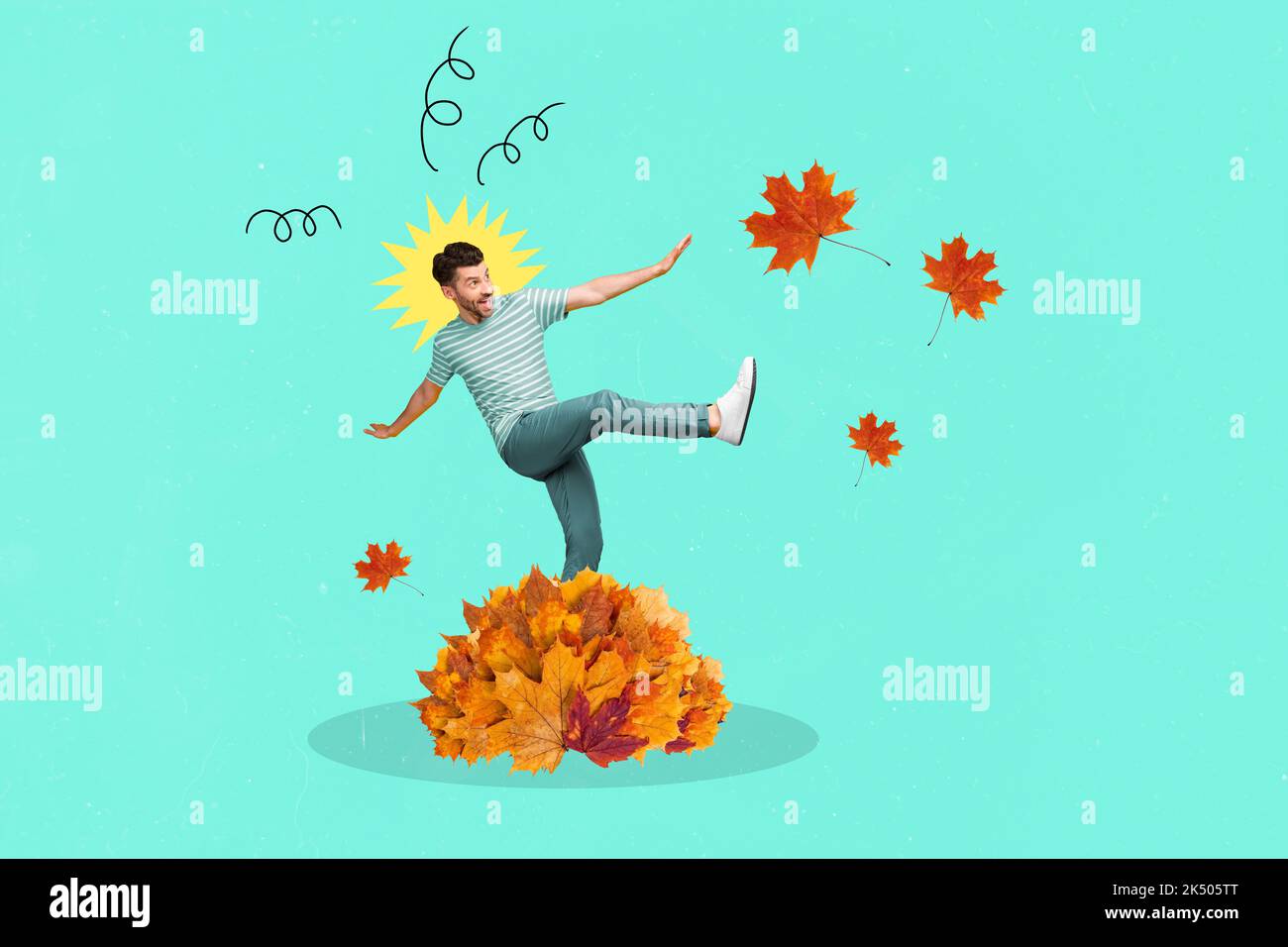 Creative photo 3d collage poster postcard artwork of young boy person ...