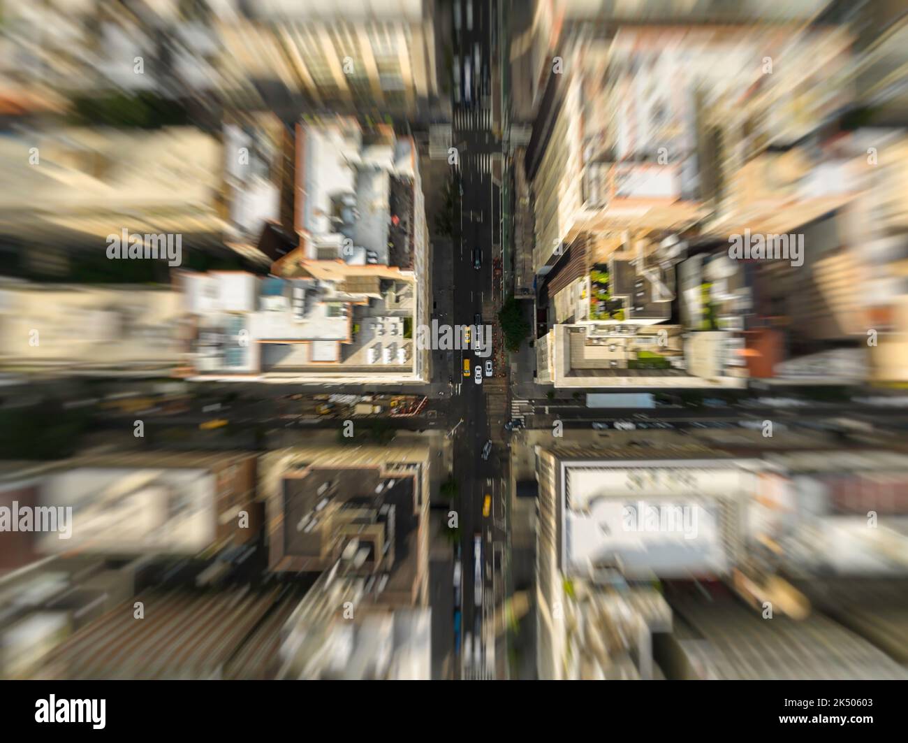 Aerial top down view of New York downtown buildings and street ...