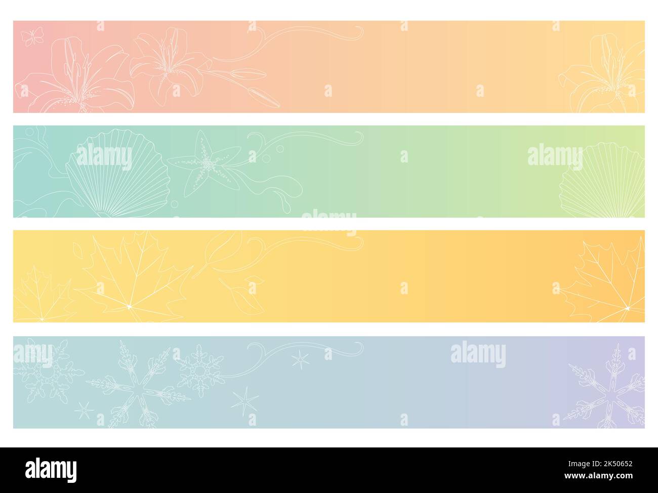 A set of four seasons web banner designs with white line art style ...
