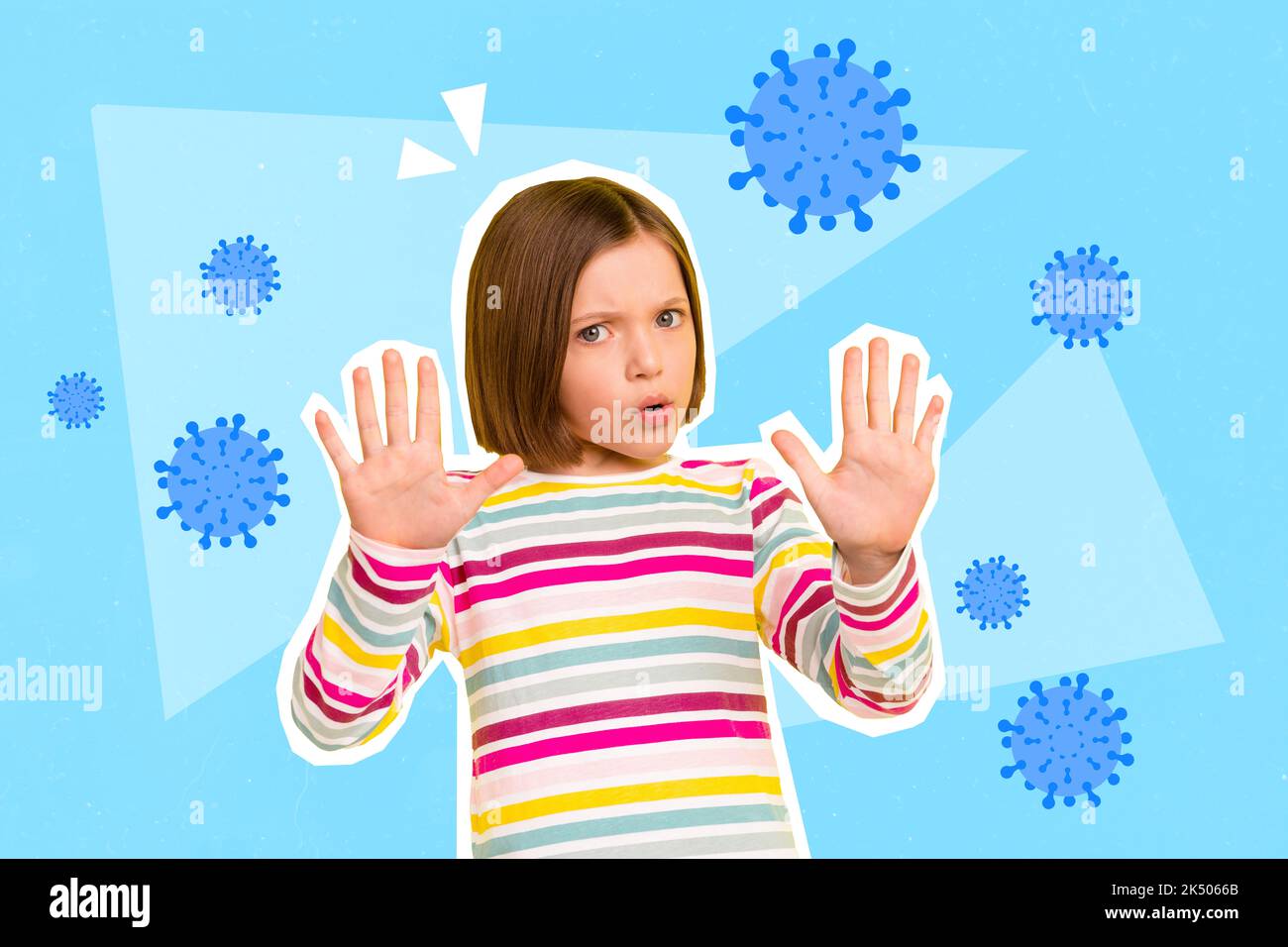 Creative abstract template collage of funny little girl pupil child ...