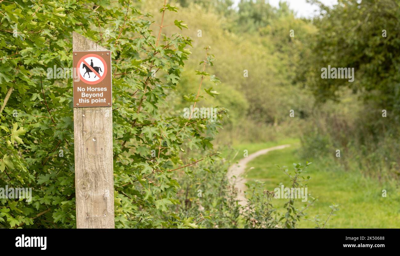 No horse riding forbidden sign symbol and text Stock Photo - Alamy