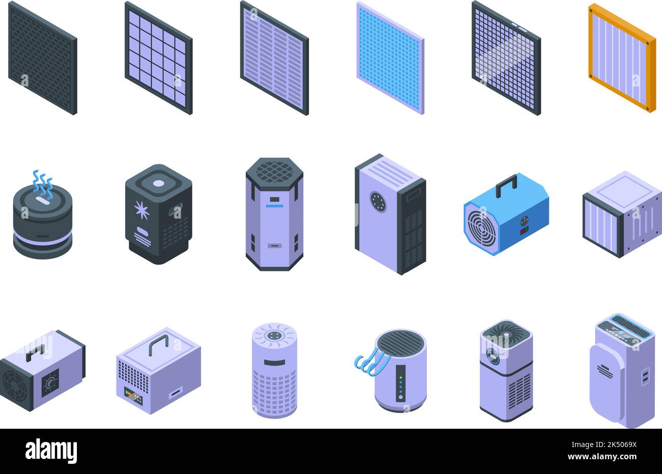 Clean air icons set isometric vector. Air dust. Emission polluted Stock ...