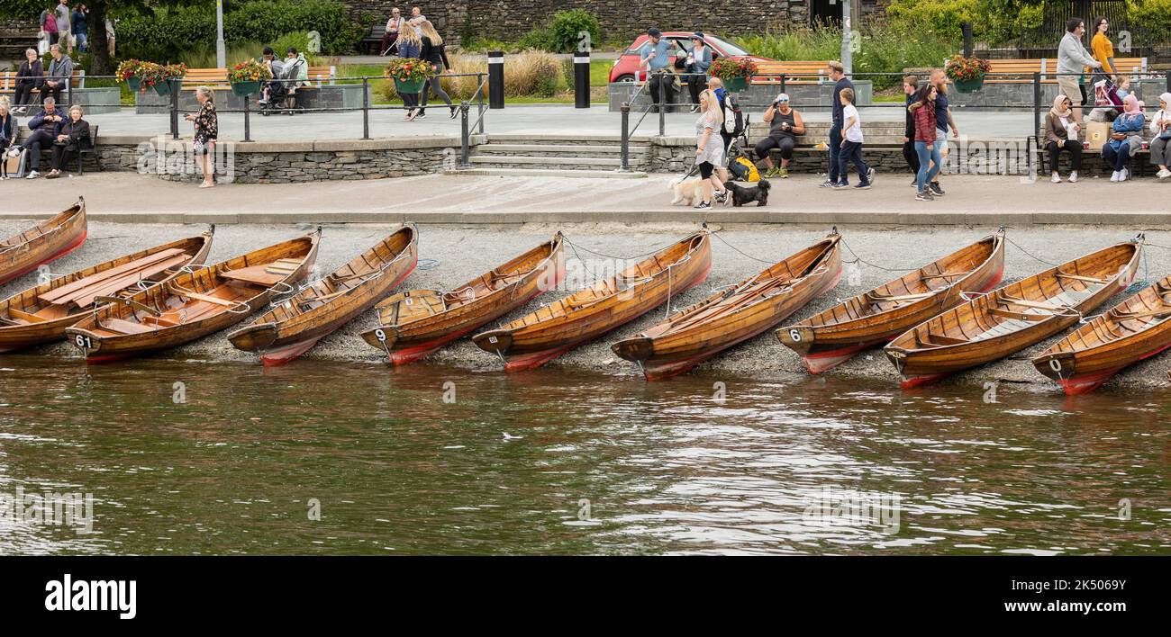 Handcrafted cedar strip canoe's on shore during the summer season Stock ...