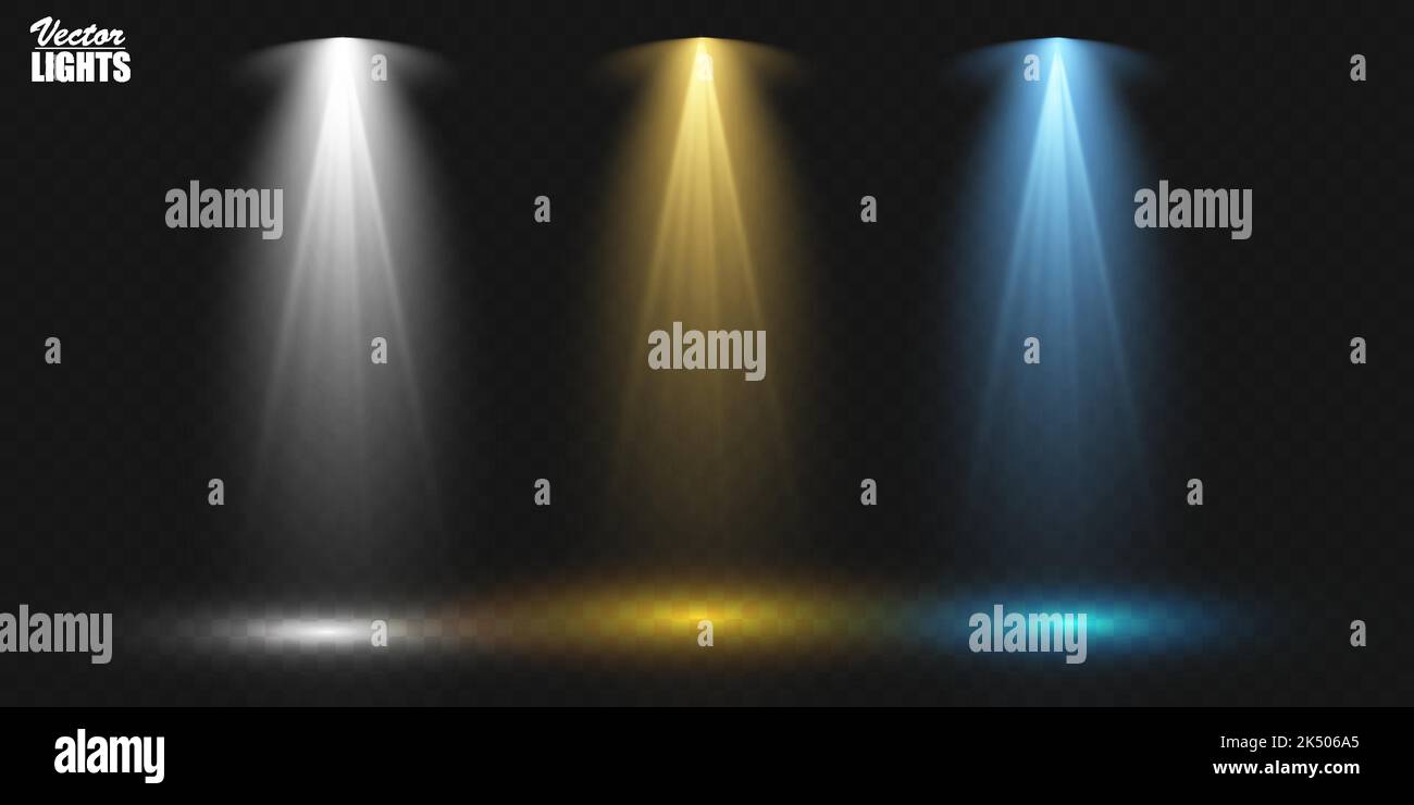 Set of colored spotlights on a transparent background. Bright lighting ...