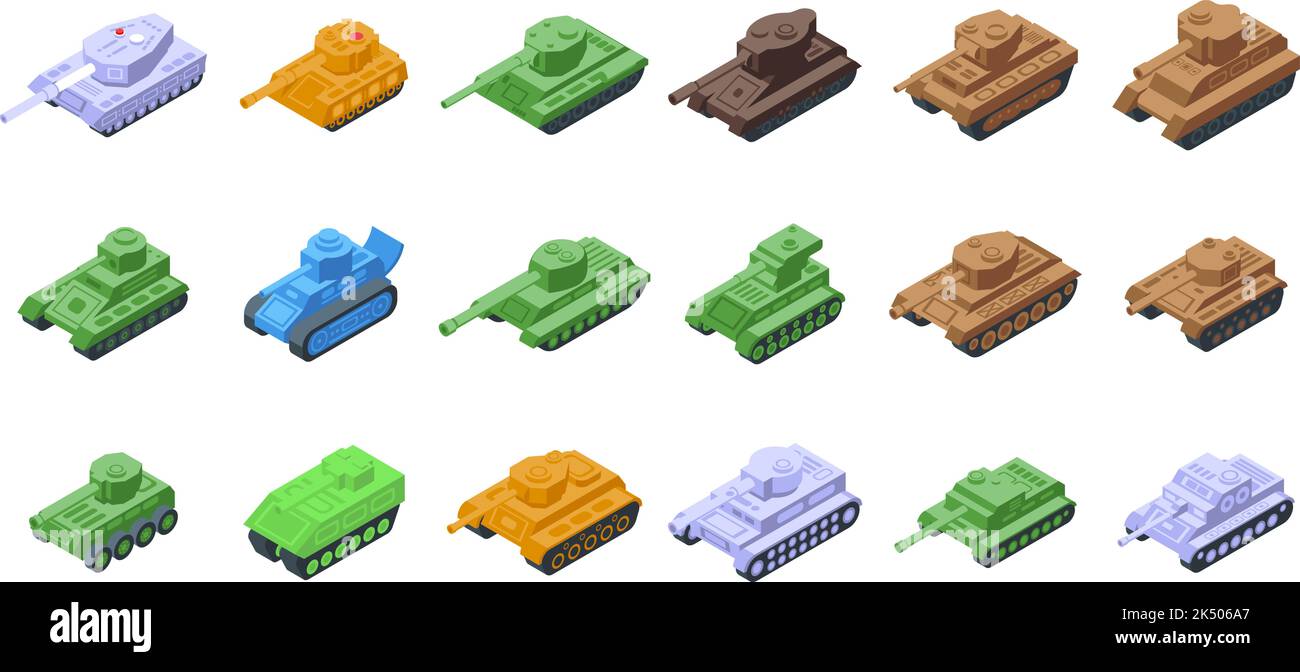 Battle tank icons set isometric vector. War aircraft. Armed combat ...
