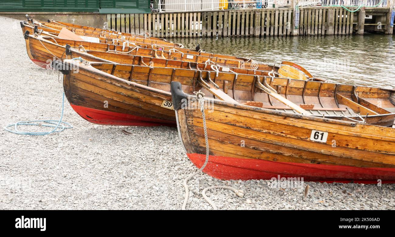 Handcrafted cedar strip canoe's on shore during the summer season Stock ...