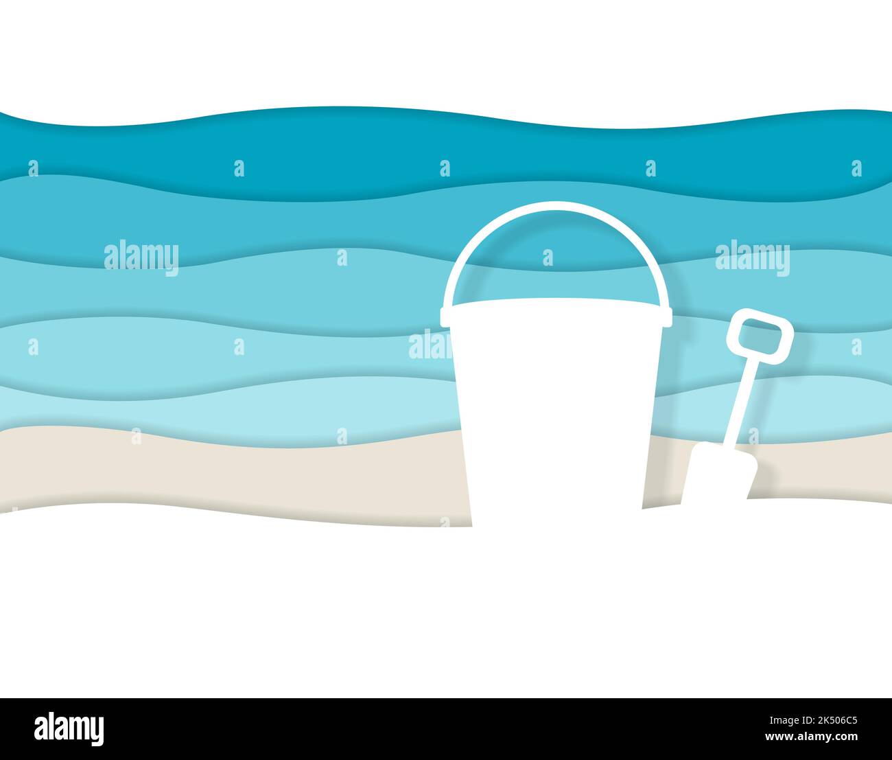 A sand pail and shovel on the beach, paper layer style Stock Vector ...
