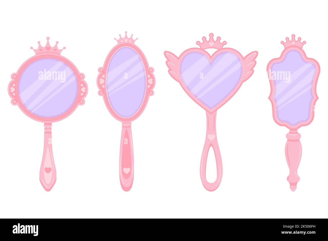 Pink princess mirror set with crown. Cartoon hand frame for girls ...