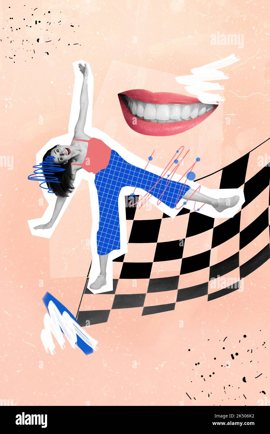 Composite collage image of funny funky young woman fantastic dream ...