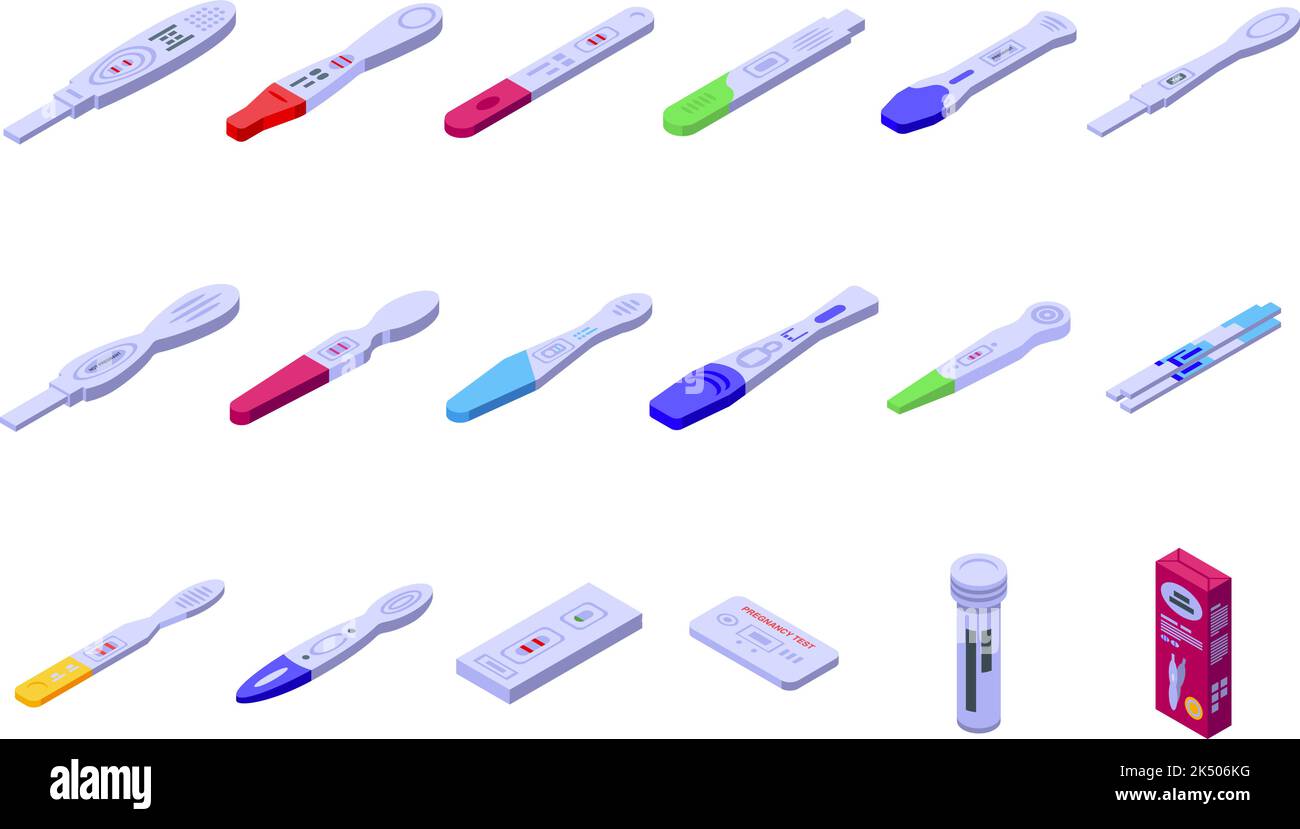Pregnancy test icons set isometric vector. Analysis kit. Baby birth ...
