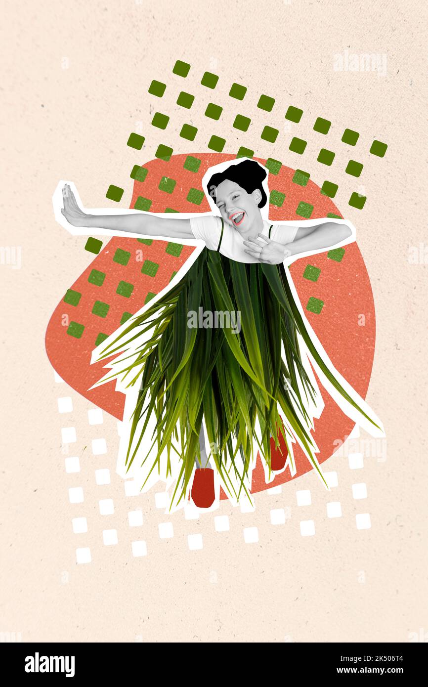 Collage photo of young funny excited pretty woman retro dancing without ...