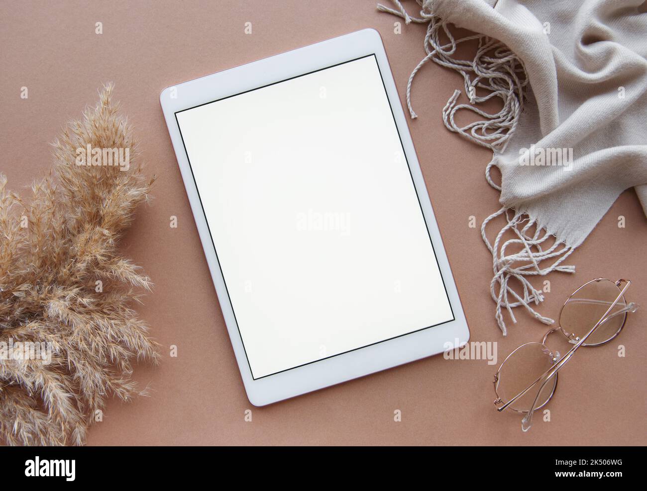 Flat lay photo of office desk. Workplace with digital tablet. Office ...