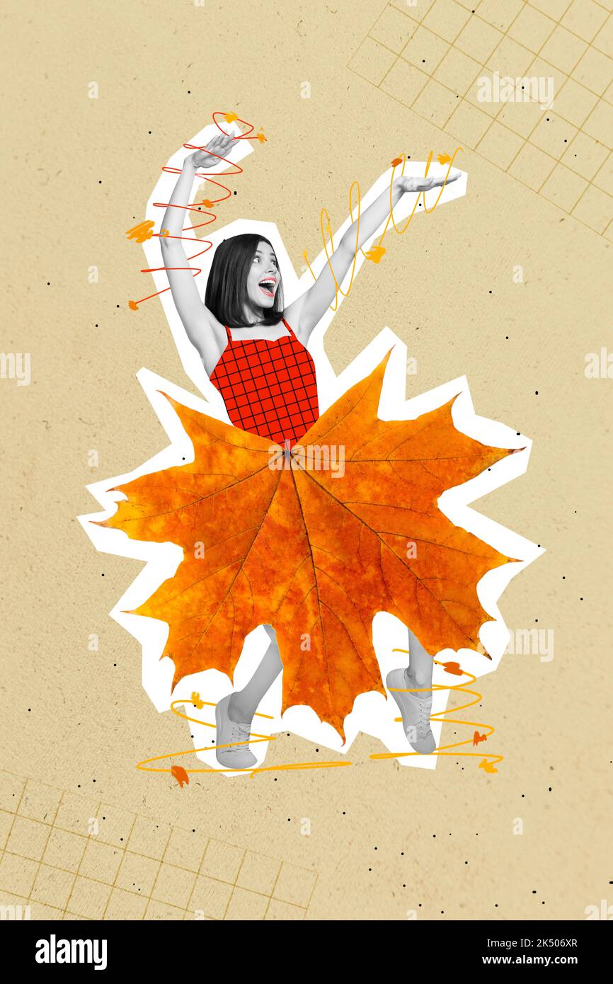 Collage artwork graphics picture of happy smiling lady having fun ...