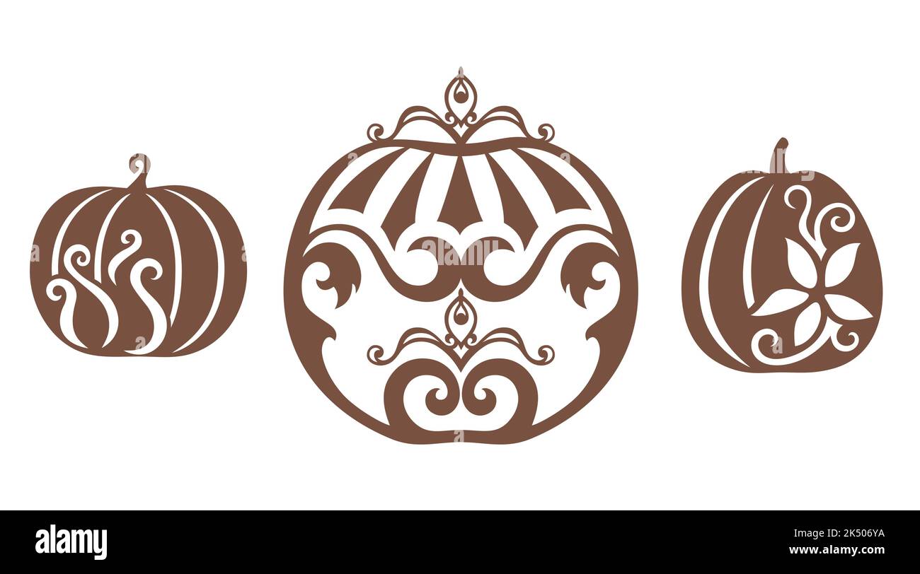 A set of vector pumpkins with unique designs, isolated on white ...