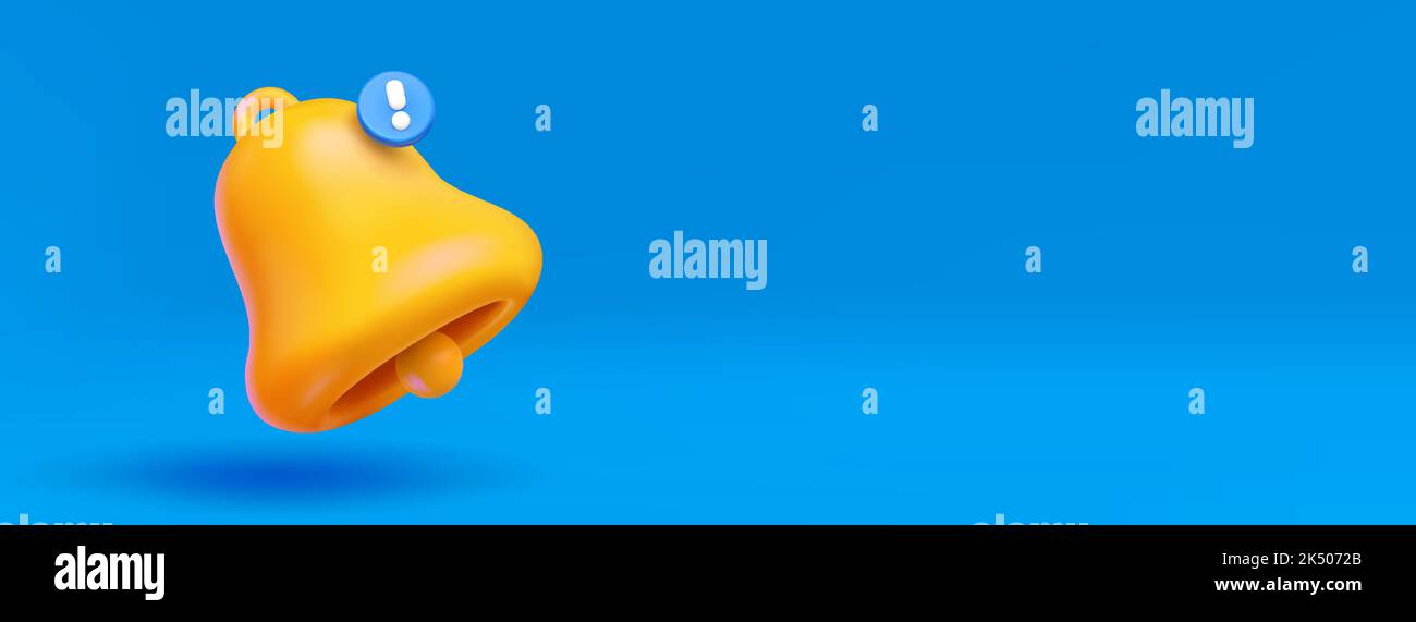 Notice or alert banner with gold bell on blue background. Horizontal ...