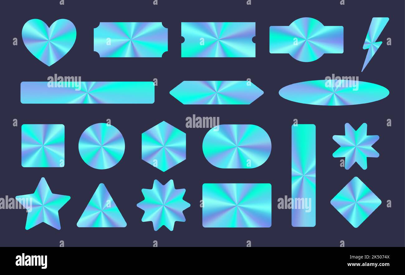 Holographic stickers set, hologram labels. Metallic conical gradient ...