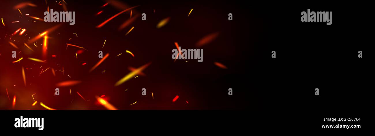 Red fire sparks overlay effect on black background. Burning campfire ...