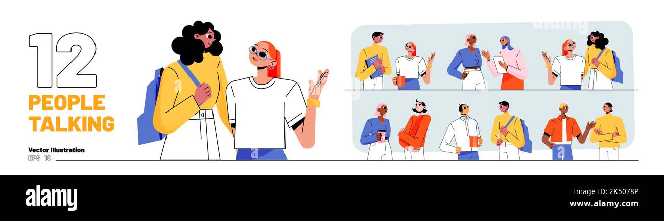 Set of people talking with each other. Concept of friends communication ...