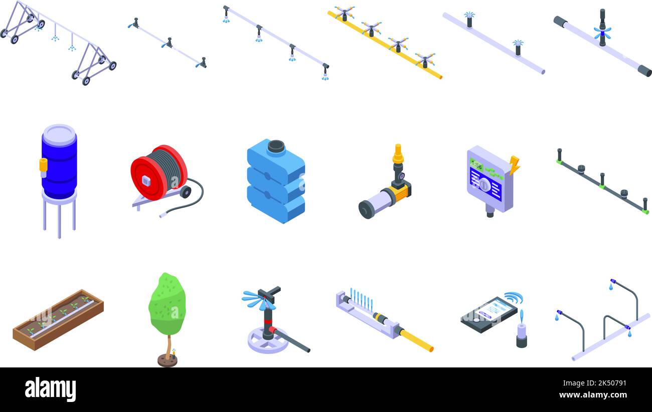 Irrigation system icons set isometric vector. Farming agriculture ...