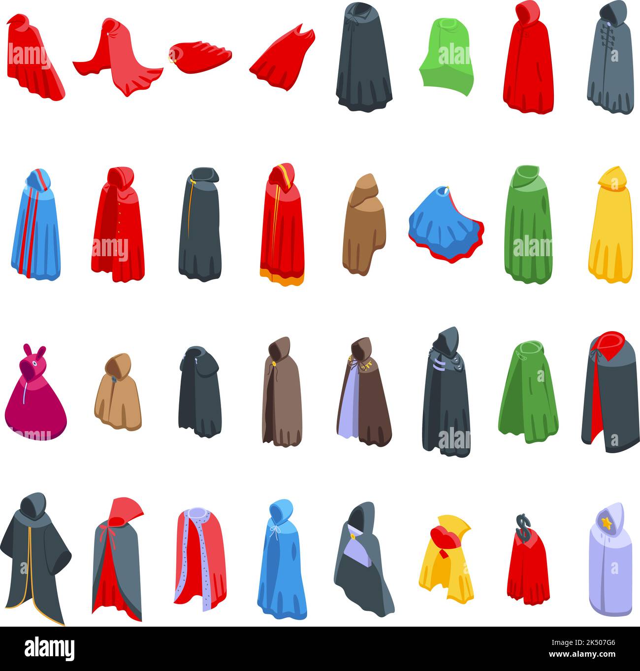 Cloak icons set isometric vector. Magic vampire. Cape cloth Stock ...