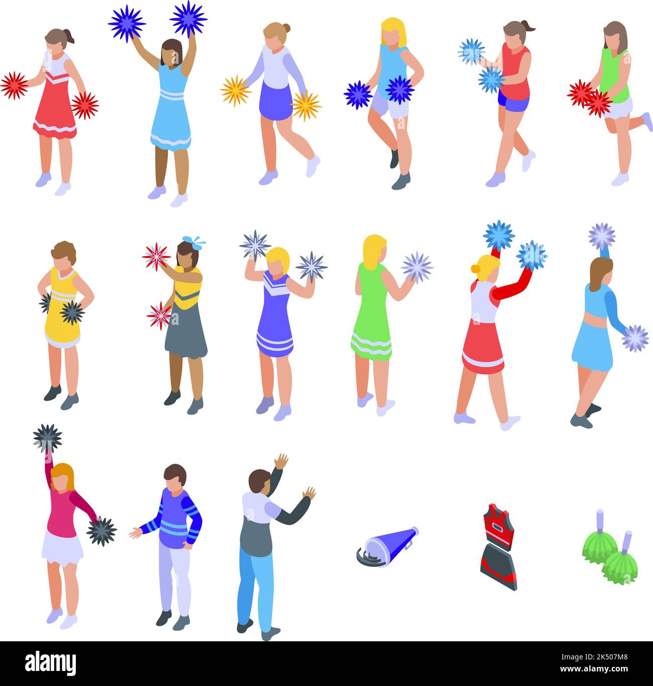 Cheerleaders icons set isometric vector. Dance woman. Young american ...