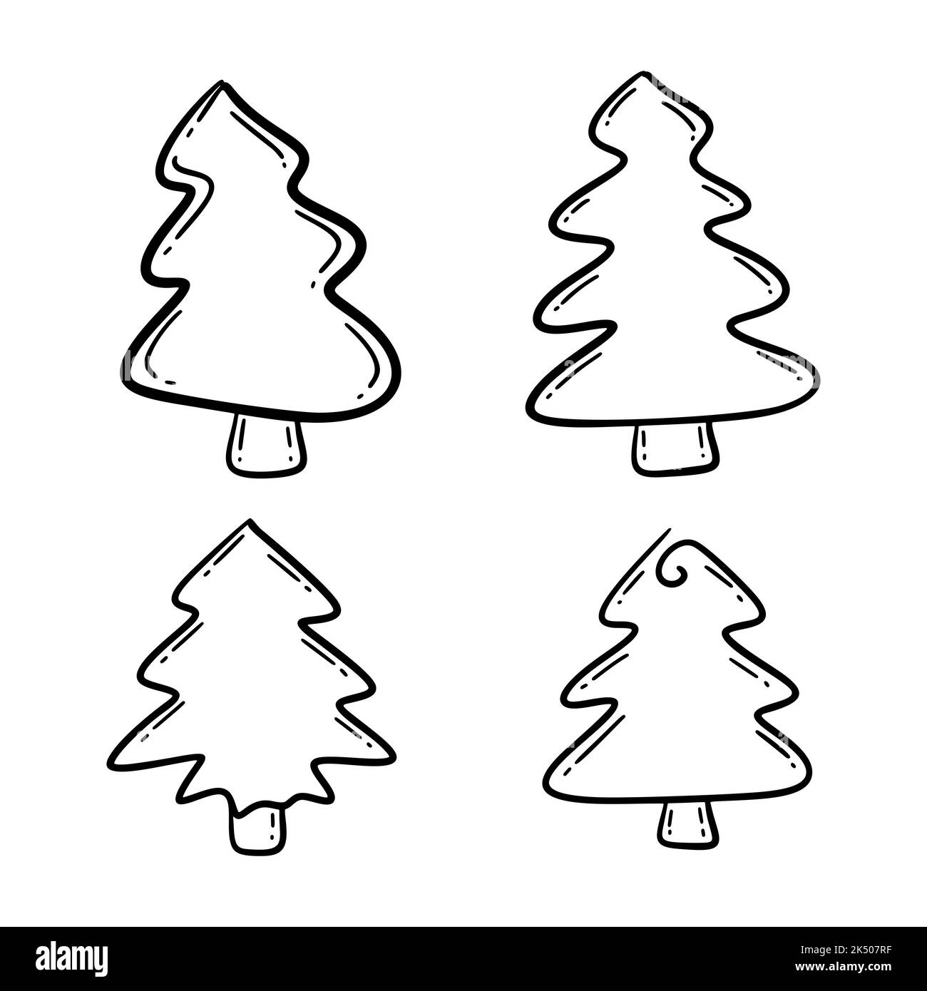 Set of Hand drawn stylized christmas trees in doodle style. Stock ...
