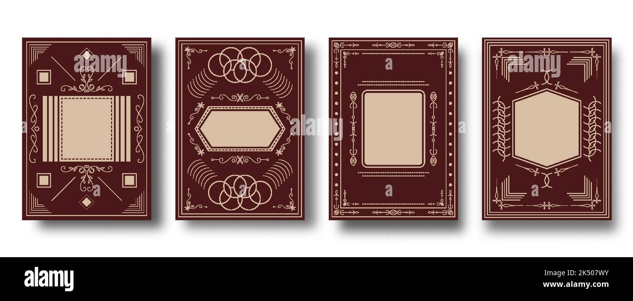 Vintage notebook cover set. Golden engraving pattern template with copy ...