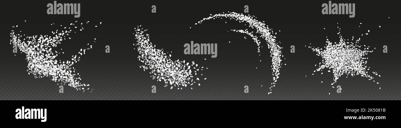 Realistic set of sugar, salt crystals or rice png scattered on dark ...