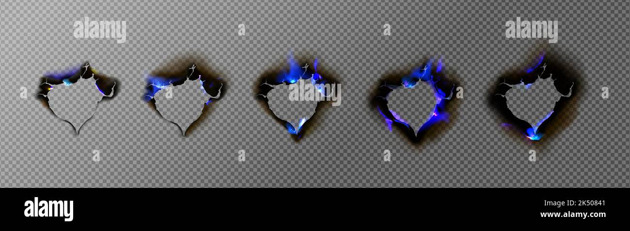 Burn paper holes with blue fire, burnt borders or frames with ...