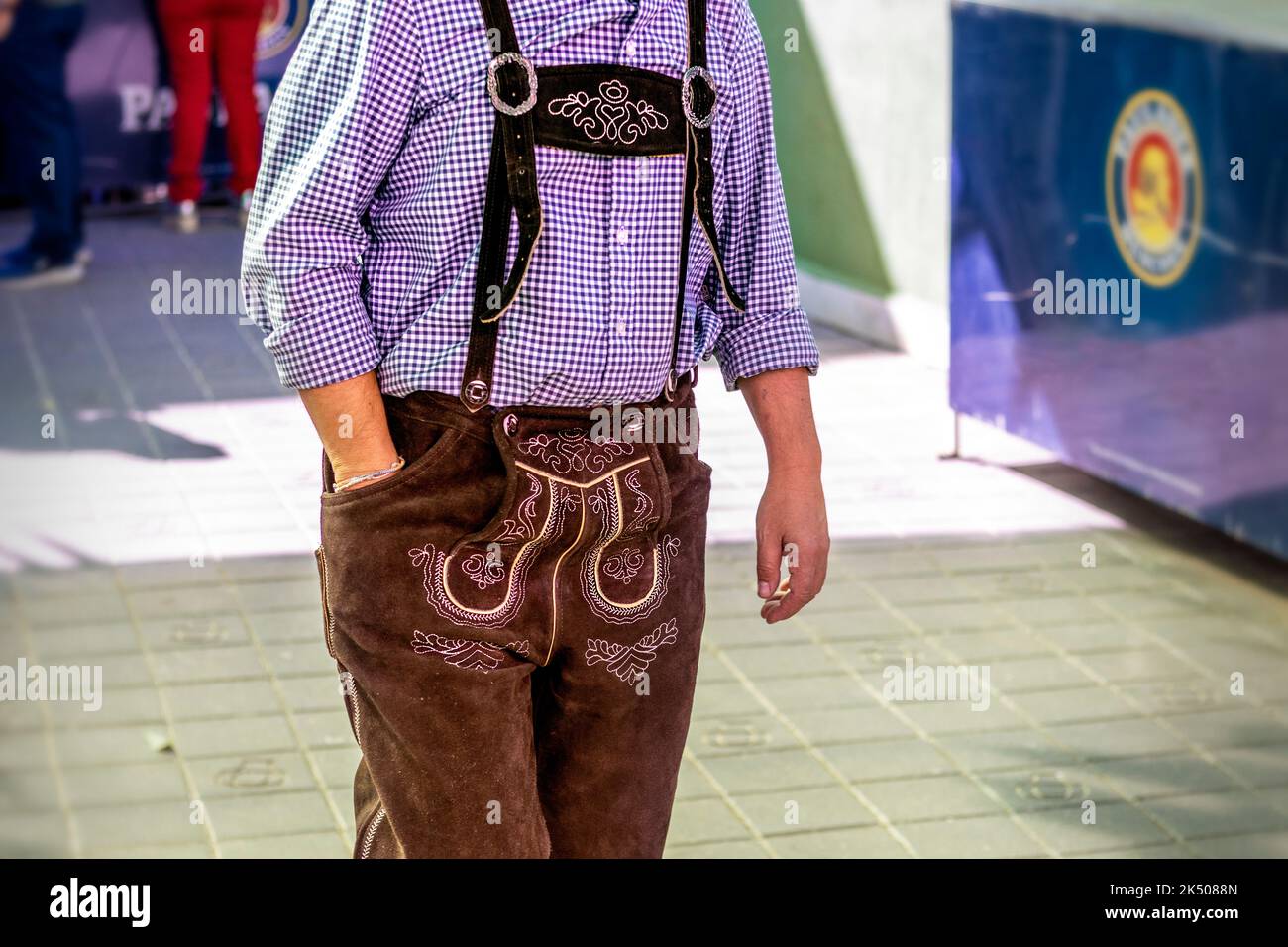 Celebrating the German octoberfest in Spain with traditional costumes ...