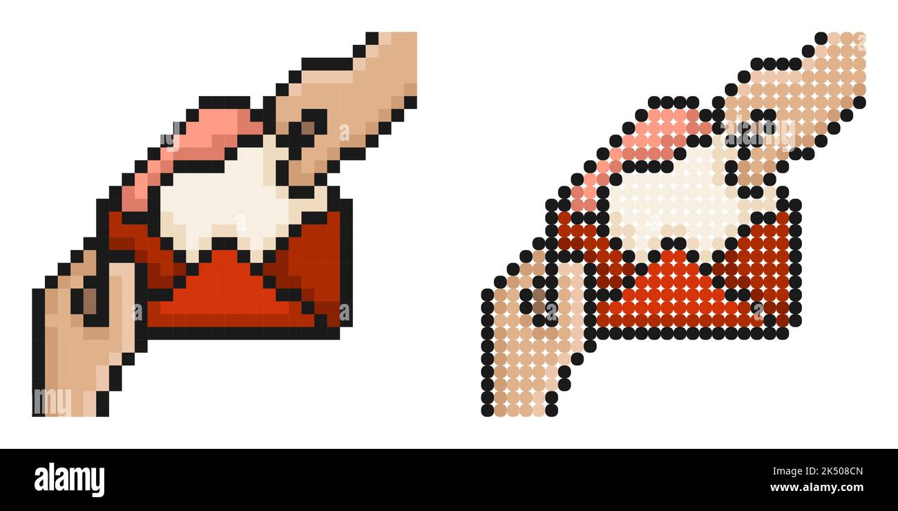 Pixel icon. Hands hold envelope with heart shaped greeting card for ...