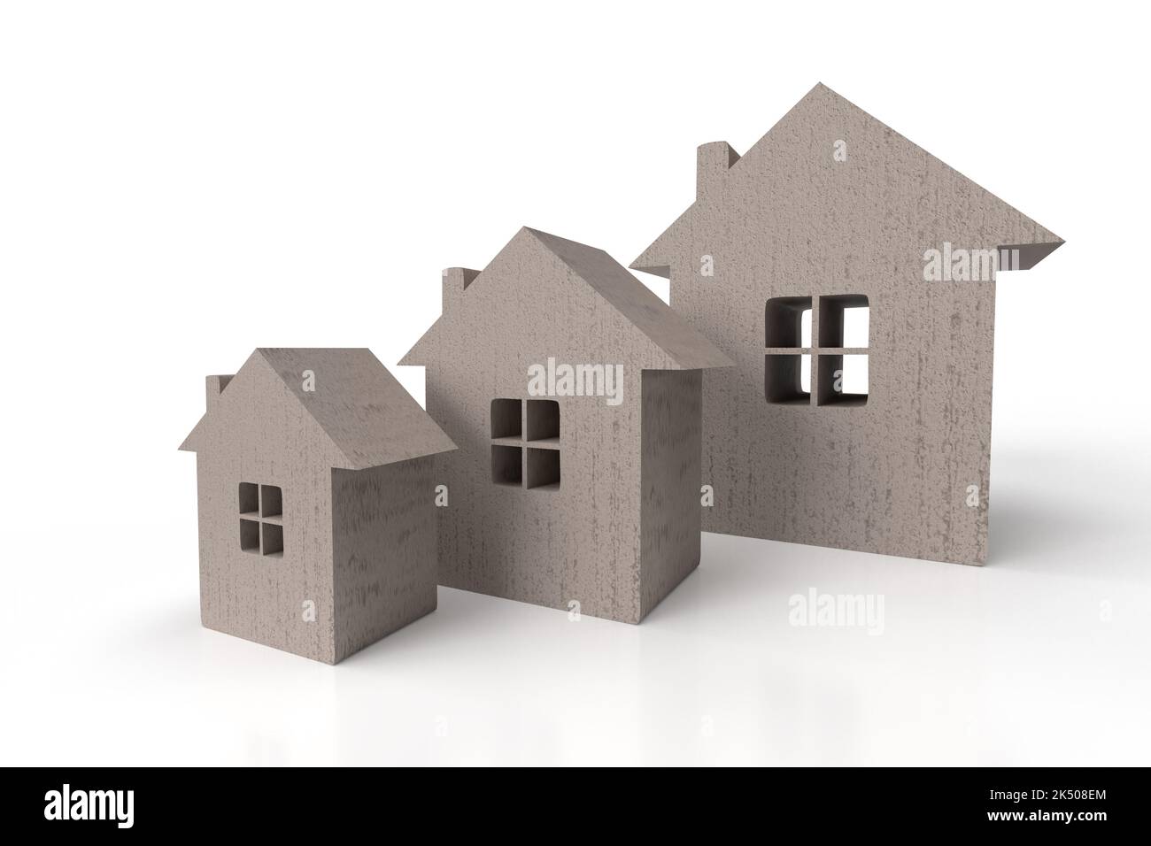 3d illustration. Three gray houses of different sizes on a white ...