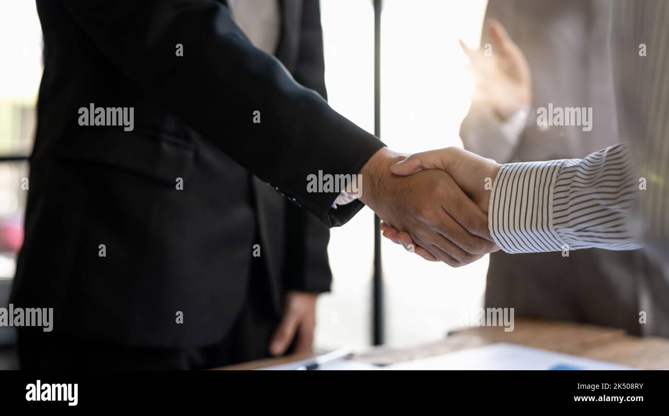 successful negotiate and handshake concept, two businessman shake hand ...