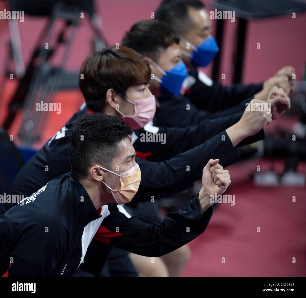 CHENGDU, CHINA - OCTOBER 5, 2022 - Hong Kong coach Liu Guodong cheers on his team during the Men ...