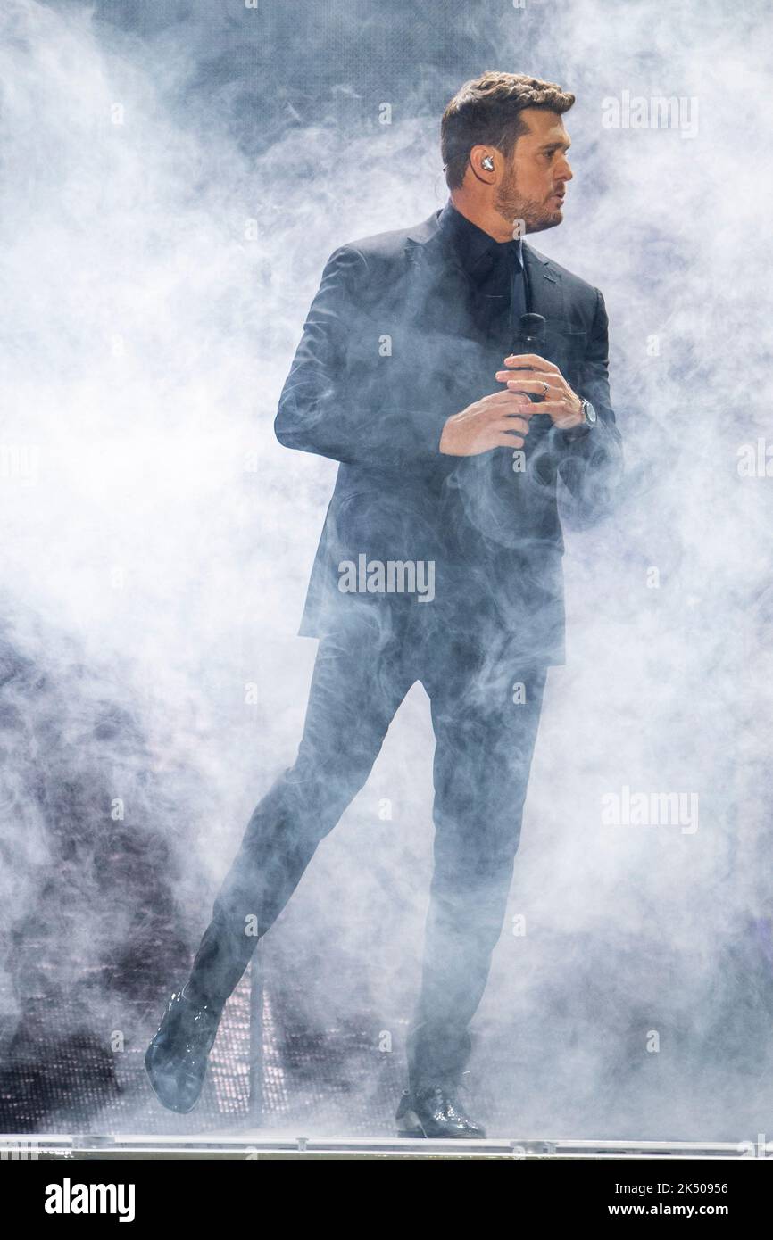 Michael Bublé performs on stage during his "Higher" tour at The ...