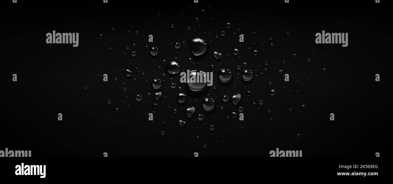 Water drops on black background. Rain condensation, raindrops or glass ...