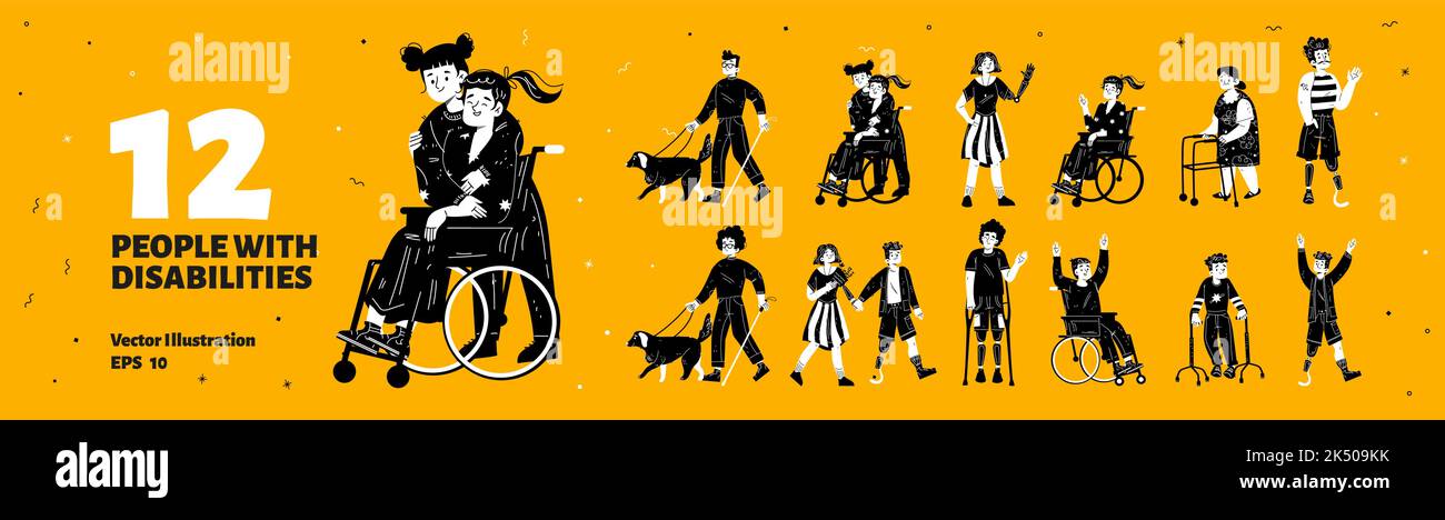 People with different disabilities. Men and women with prostheses of ...