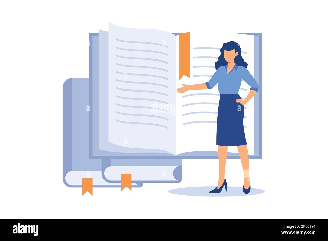 Young female teacher on lesson holding book in classroom. Woman ...