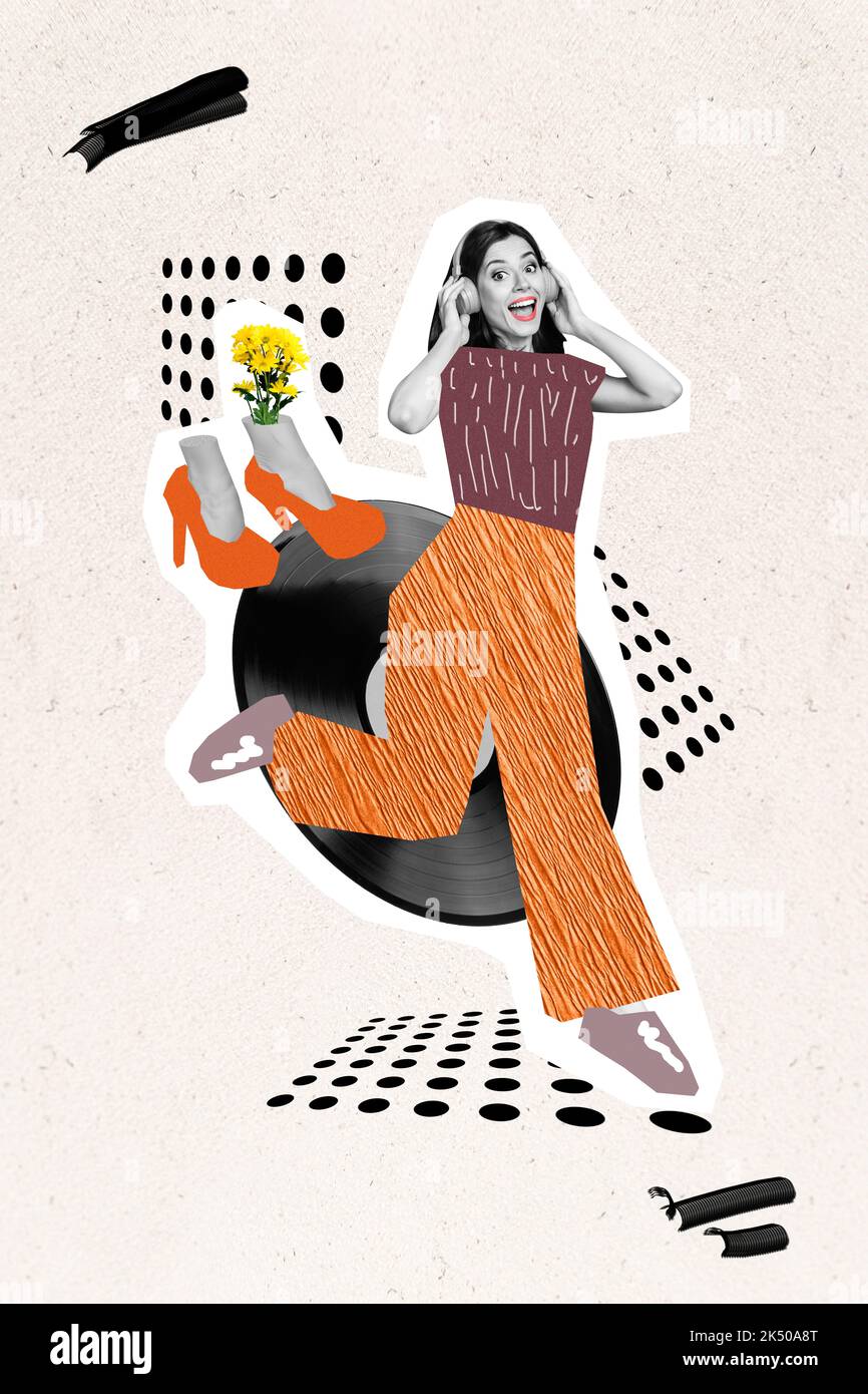 Creative photo 3d collage poster postcard artwork of happy young girl ...