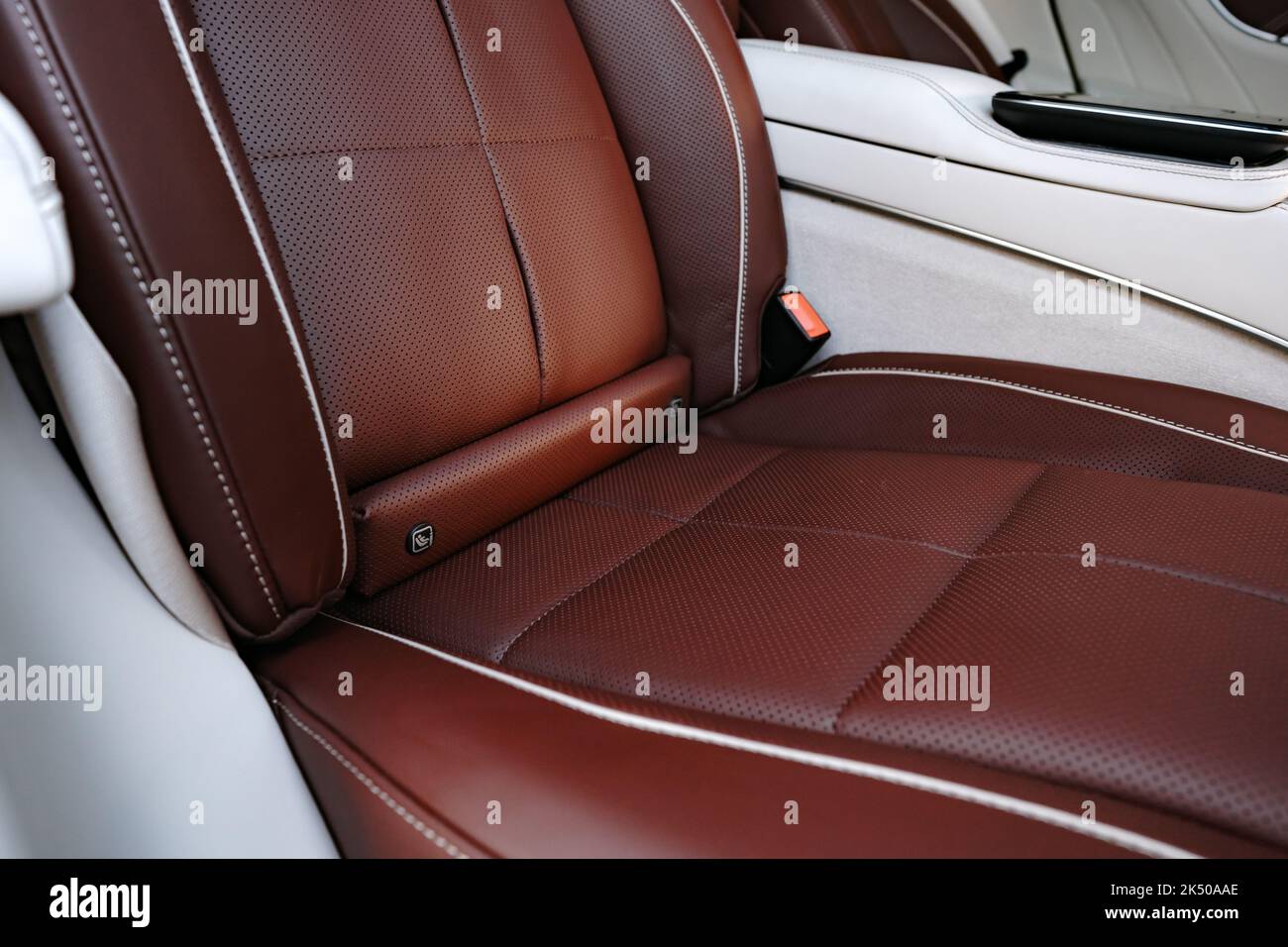 Interior of prestige modern car with leather seats Stock Photo - Alamy
