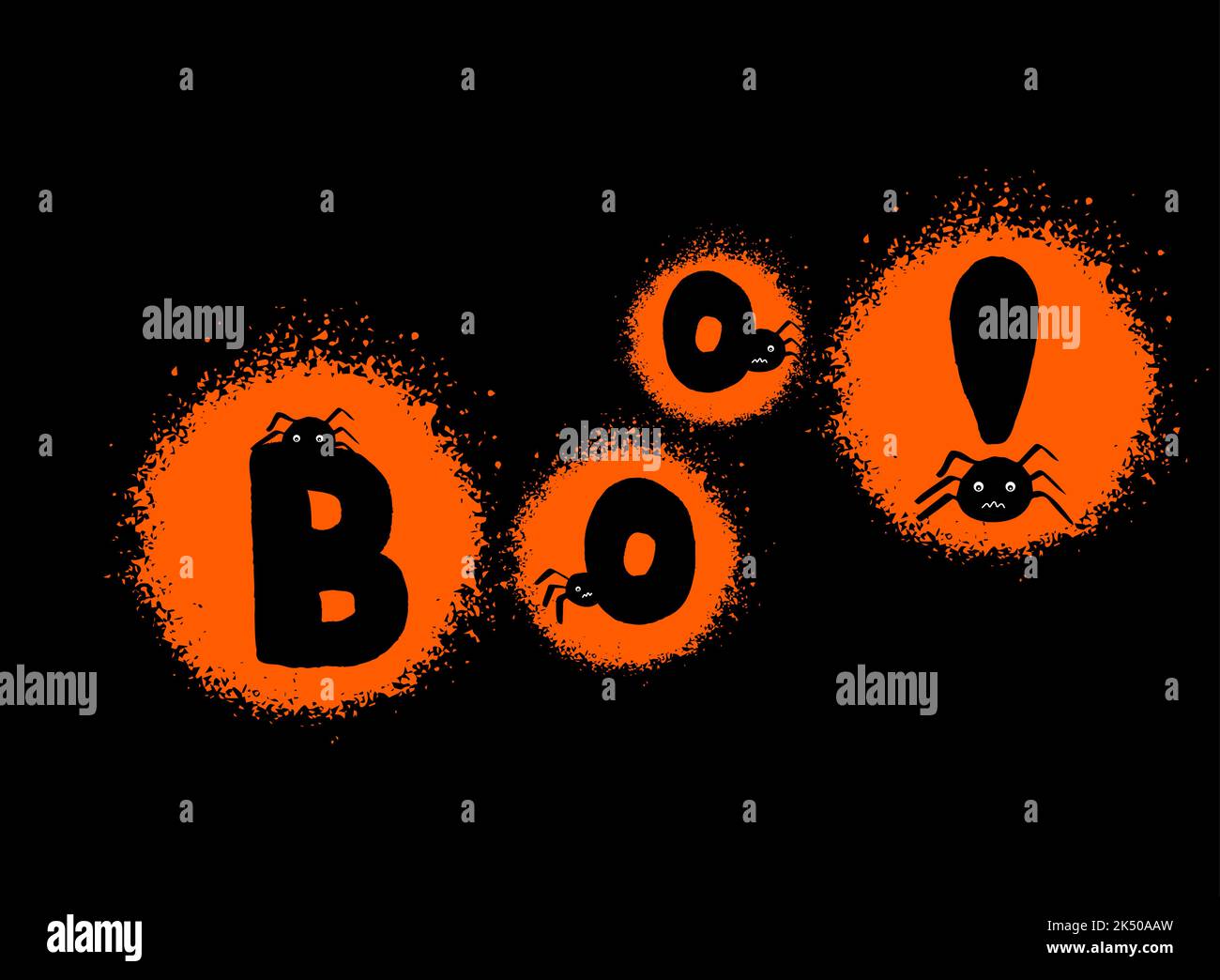 Boo letteringwith spiders for flyers and postcards. Doodle and street ...
