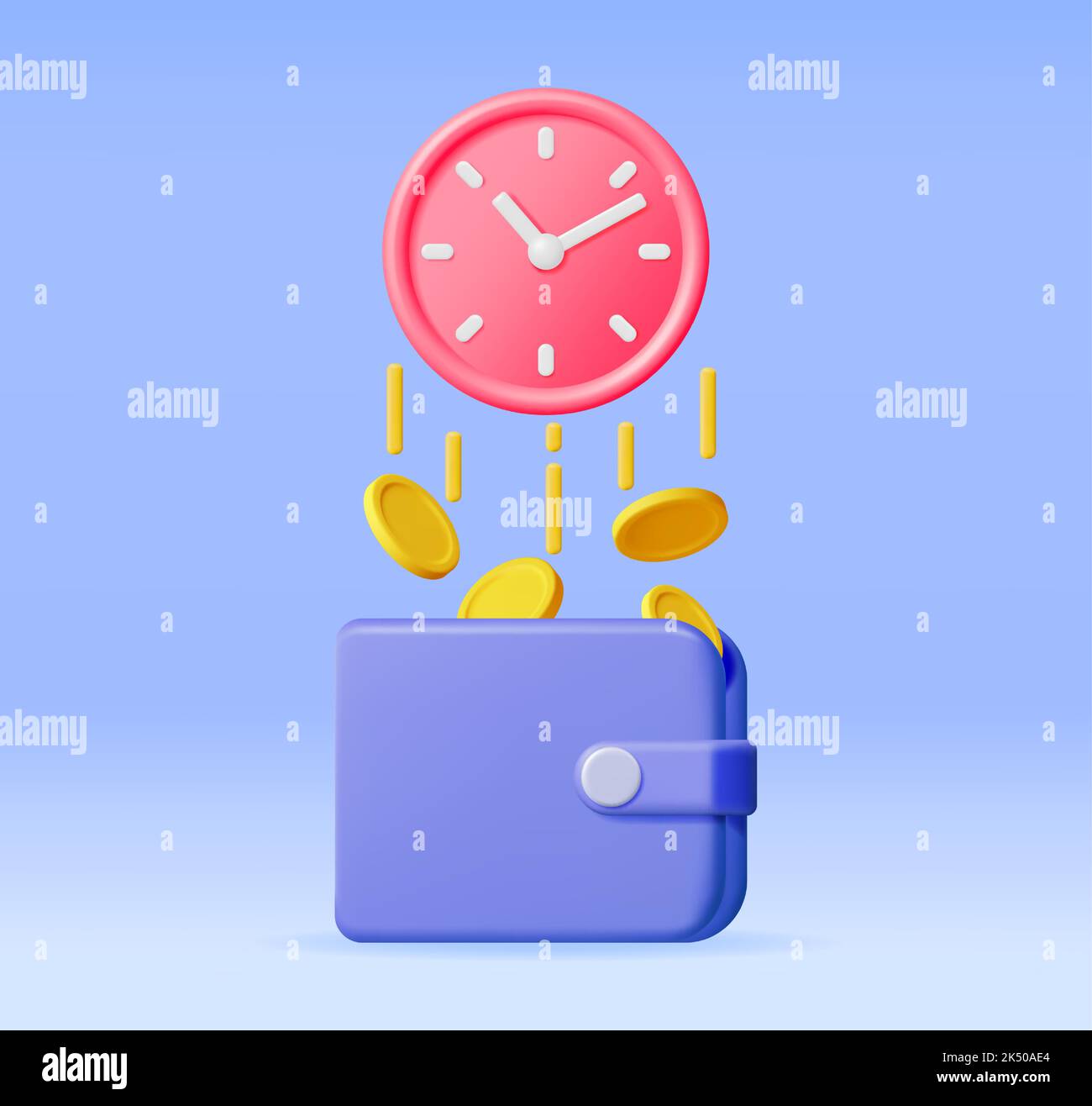 3D Clock with Dollar Golden Coins in Wallet Stock Vector Image & Art ...