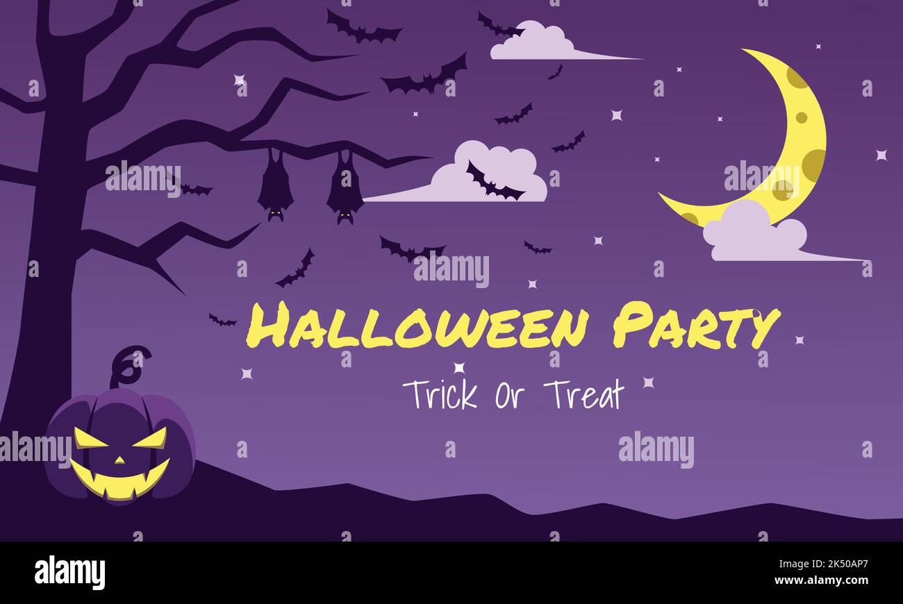 Halloween Party Flat Design. Silhouette of twig with pumpkin. Halloween ...