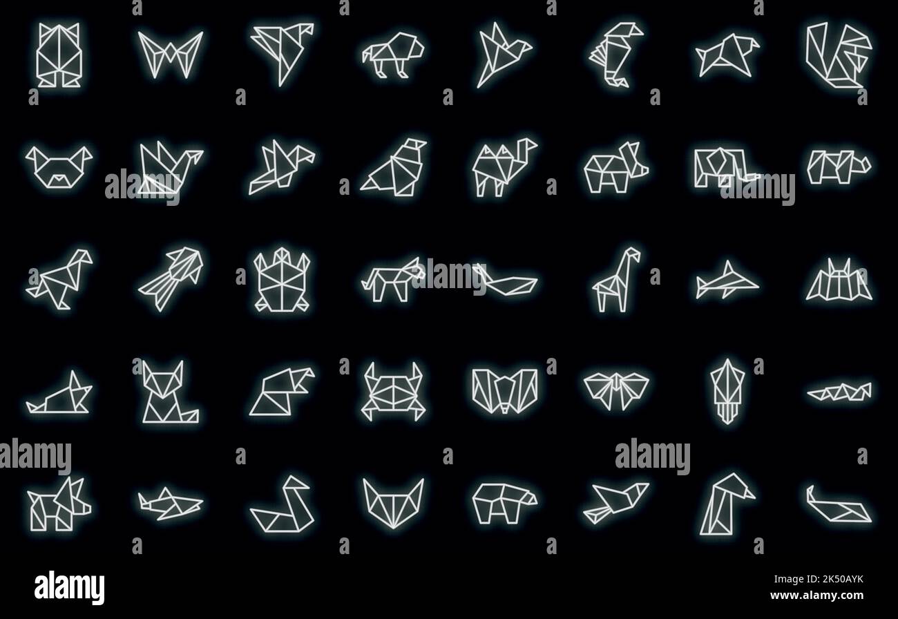 Origami animals icons set outline vector. Paper fish. Polygon crab ...