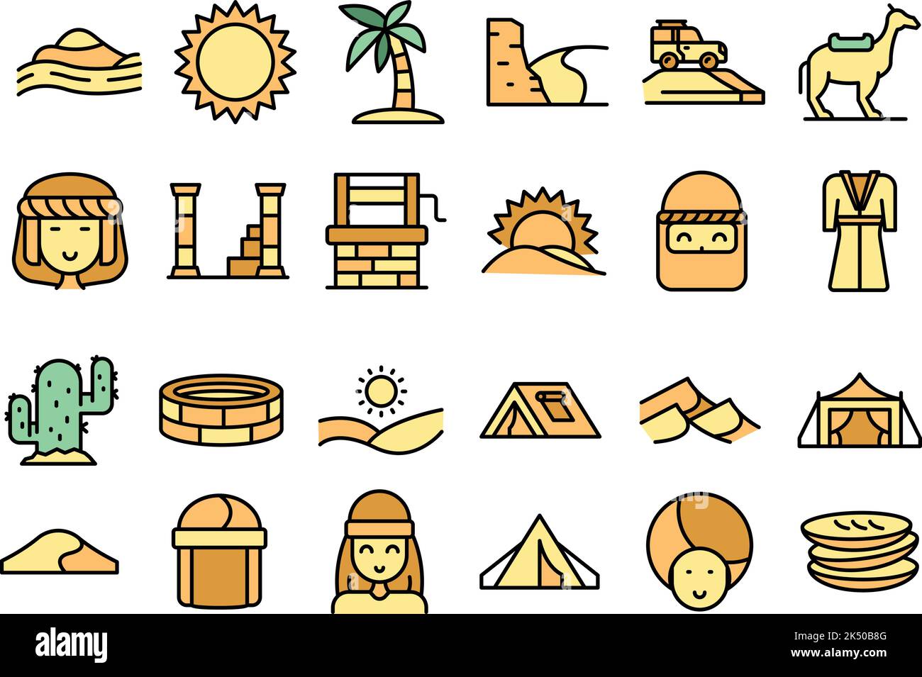 Bedouins icons set outline vector. Arab desert. Market ancient thin ...