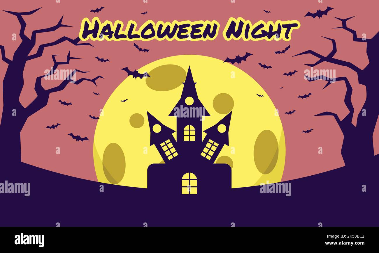Silhouette of Haunted House with the Moon. Halloween night Vector ...